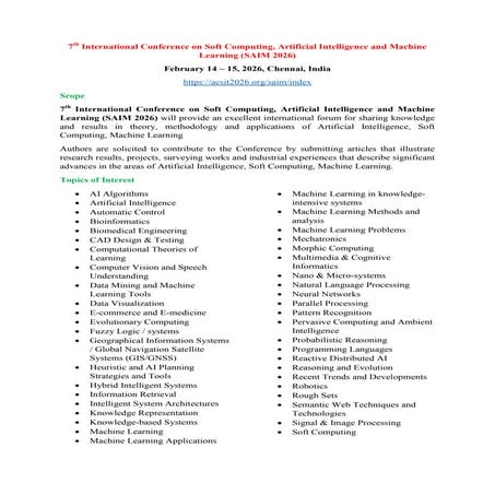 7th International Conference on Soft Computing, Artificial Intelligence and Machine Learning ...
