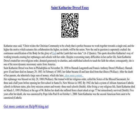 Saint Katharine Drexel Essay | PDF