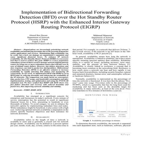 Performance Evaluation of Bidirectional Forwarding Detection (BFD) over the First Hop Redundancy ...