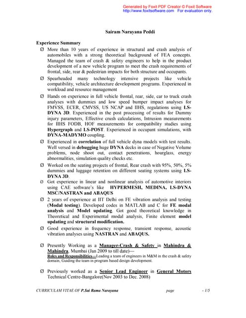 Experienced cae (FEA) Engineer Resume | DOCX