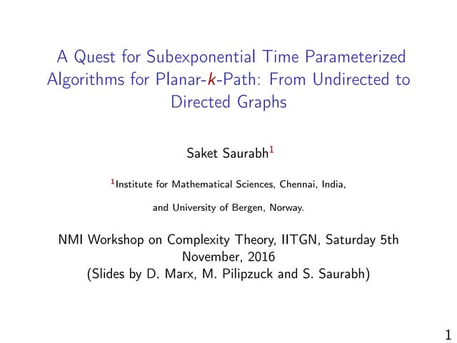 A Quest For Subexponential Time Parameterized Algorithms For Planar K Path From Undirected To