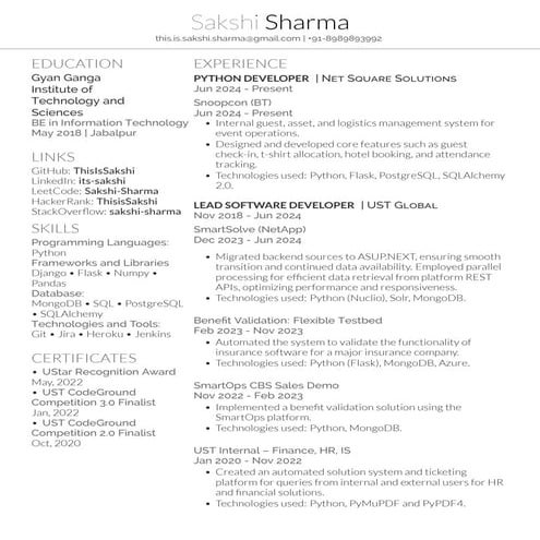 Sakshi Sharma: Back-end Python Developer | PDF