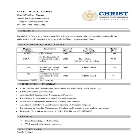 Sakshi thorpe (resume) | DOCX