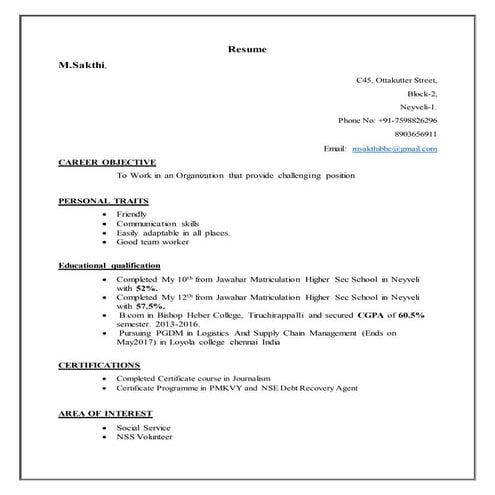 Sakthi resume | DOCX