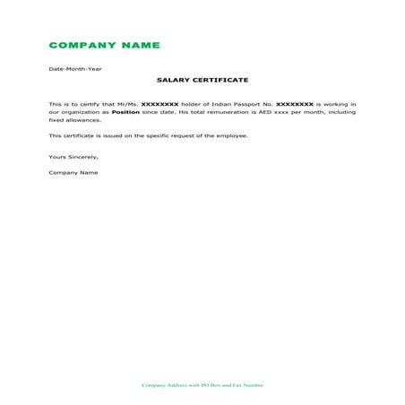 Salary Certificate Sample | DOC