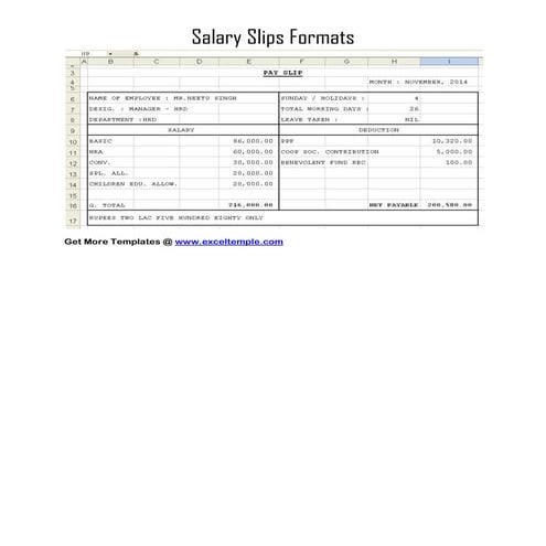 Salary slip format in excel | PDF