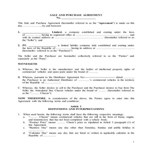 Sale and Purchase Agreement Sample (Purchase this doc, Text ...