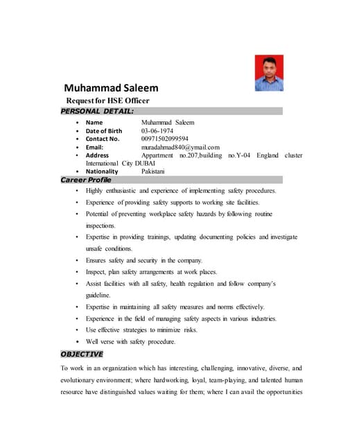 Cv Of Muhammad Saleem | PDF
