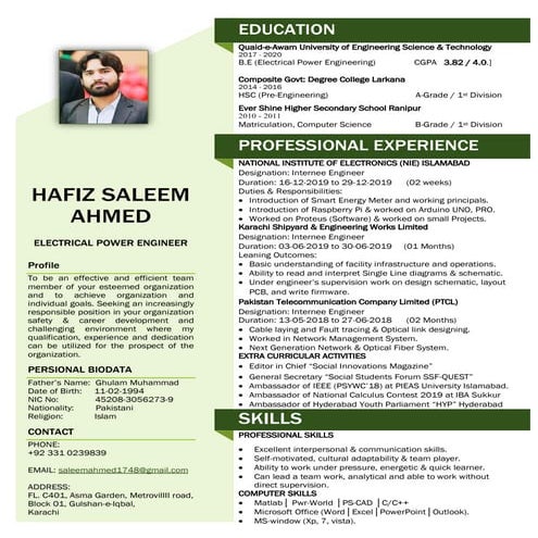 Hafiz Saleem Ahmed Saleem Power Electrical Engineer cv ubdated | PDF ...