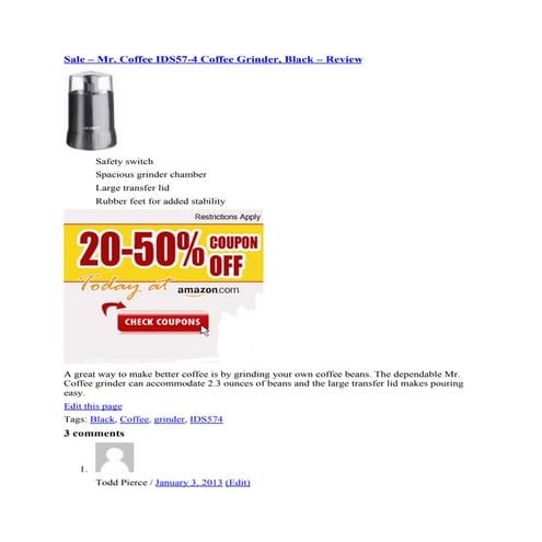 Sale – mr. coffee ids57 4 coffee grinder, black – review | PDF