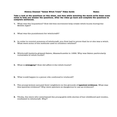 Salem witch trials movie guide | PDF