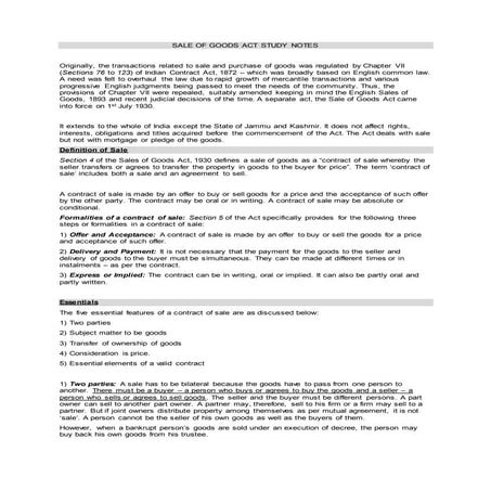 Sale of goods act notes | DOCX