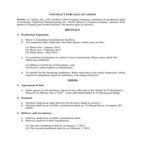 Sale of Goods Contract | DOC