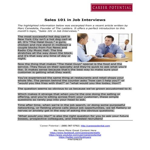 Sales 101 in Job Interviews | PDF