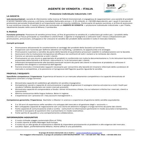 Sales agent Italy job description italiano | PDF