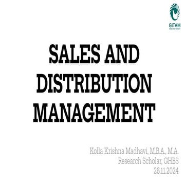 Sales And Distribution Management_Unit I_Introduction to Sales ...