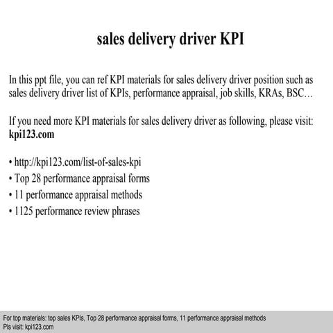 Sales delivery driver kpi | PPT