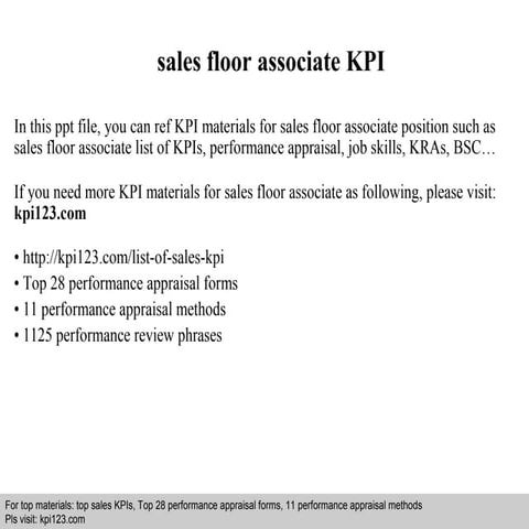Sales floor associate kpi | PPT | Resume Writing and Advice | Job Search
