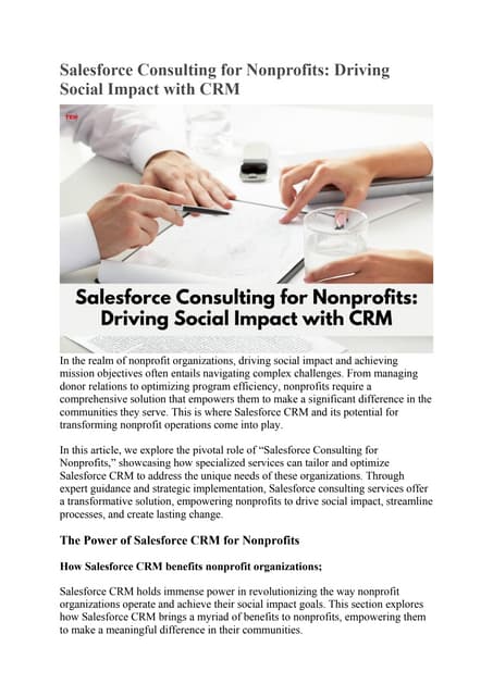 Salesforce Crm Consulting For Nonprofits Driving Social Impact With