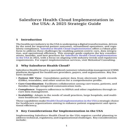 Salesforce Health Cloud Implementation in the USA: A 2025 Strategic ...