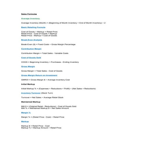 Retail math formulas | DOCX