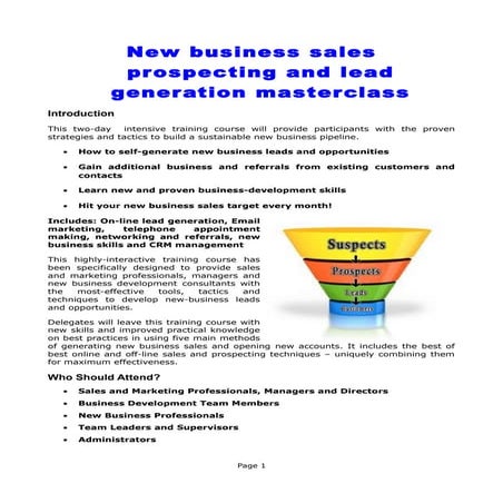 Sales lead generation and new business prospecting full outline 1a | DOC | Social Networking ...