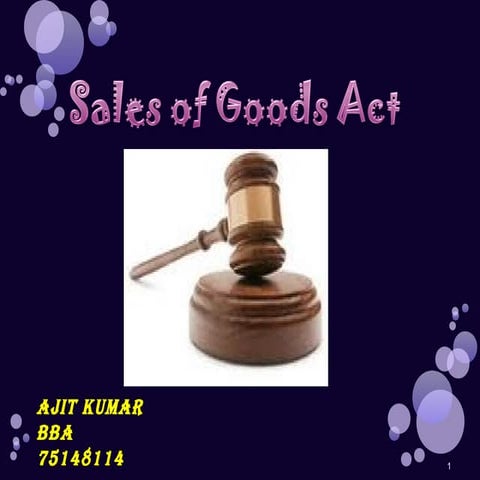 CA NOTES ON THE SALES OF GOODS ACT 1930 | PDF