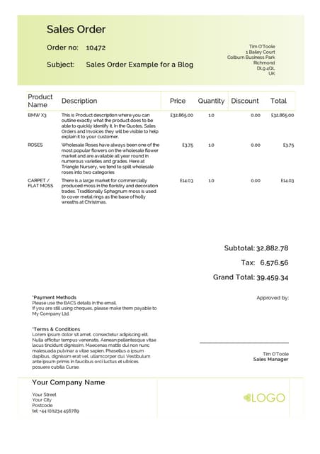 Sales order example | PDF Sales order example | PDF
