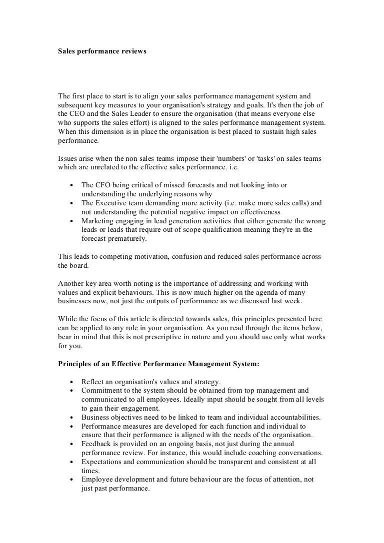 Sales performance reviews