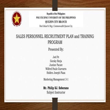 Sales personnel recruitment plan and training program | PPTX