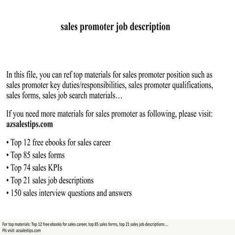 Sales promoter job description | PPTX
