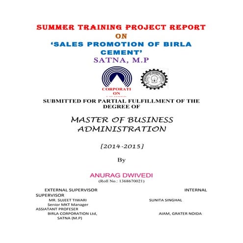 Sales promotion of satna cement works satna (m.p.) Anupam Raj Patwa | DOC