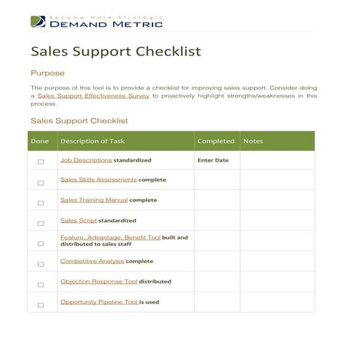 Sales Support Checklist | PDF