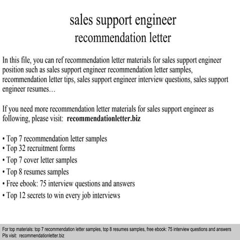 Sales support engineer recommendation letter | PPT