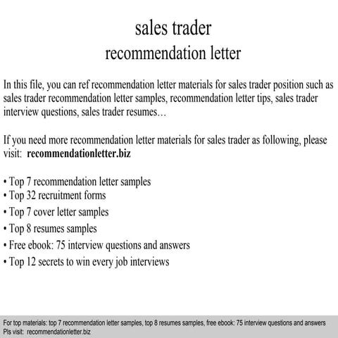 Sales trader recommendation letter | PPT