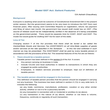 Salient features of model gst act | PDF