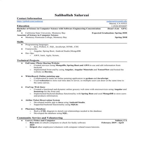 Salihullah salarzai resume | PDF