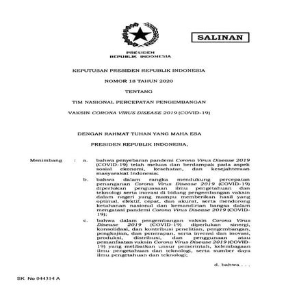 Salinan Keppres nomor 18 Tahun 2020 | PDF