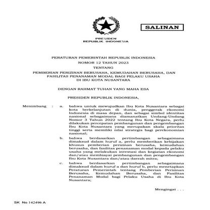 Salinan PP Nomor 12 Tahun 2023 | PDF