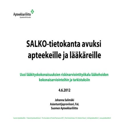 Salko-tietokanta avuksi apteekeille ja lääkäreille | PDF