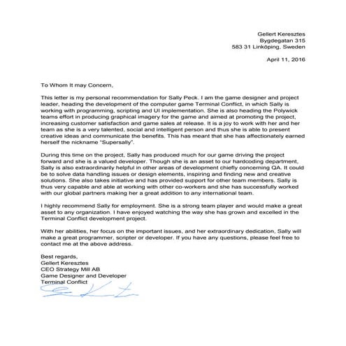 Recommendation letter - Gellert Keresztes CEO of Strategy Mill | PDF