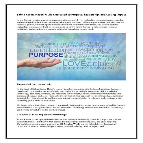 Salma Karina Hayat - A Life Dedicated to Purpose, Leadership, and ...