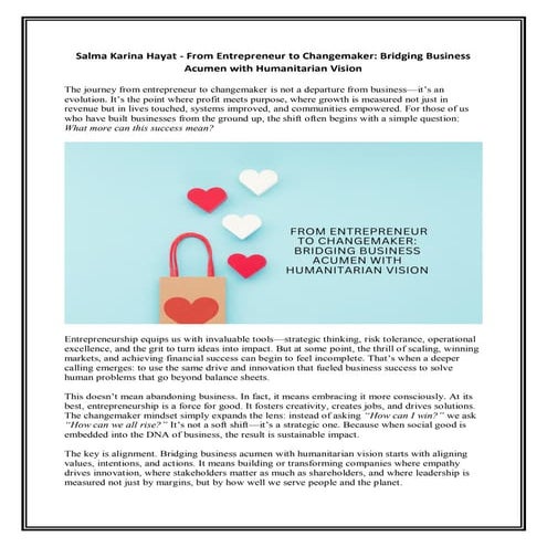 Salma Karina Hayat - From Entrepreneur to Changemaker - Bridging Business Acumen with ...