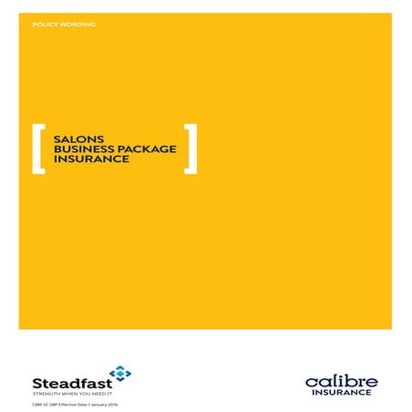 Calibre Insurance, SalonCover Business Package Insurance PDS | PDF