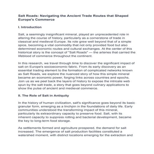 Salt Roads: Navigating the Ancient Trade Routes that Shaped Europe's ...