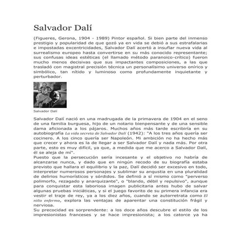 Salvador Dalí artista biografía obras historia | DOC
