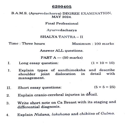 Salyatantra Ayurveda BAMS NCISM old question Paper | PDF