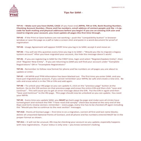 Sam registration tips 4-16-13 | PDF | Technology & Computing