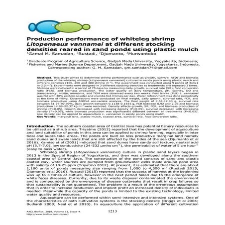 Production performance of whiteleg shrimp Litopenaeus vannamei at ...