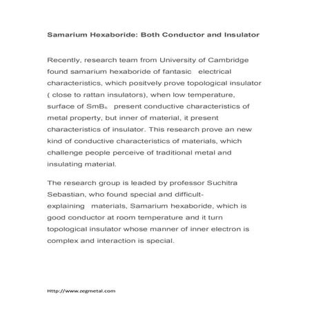 Samarium hexaboride both conductor and insulator | PDF